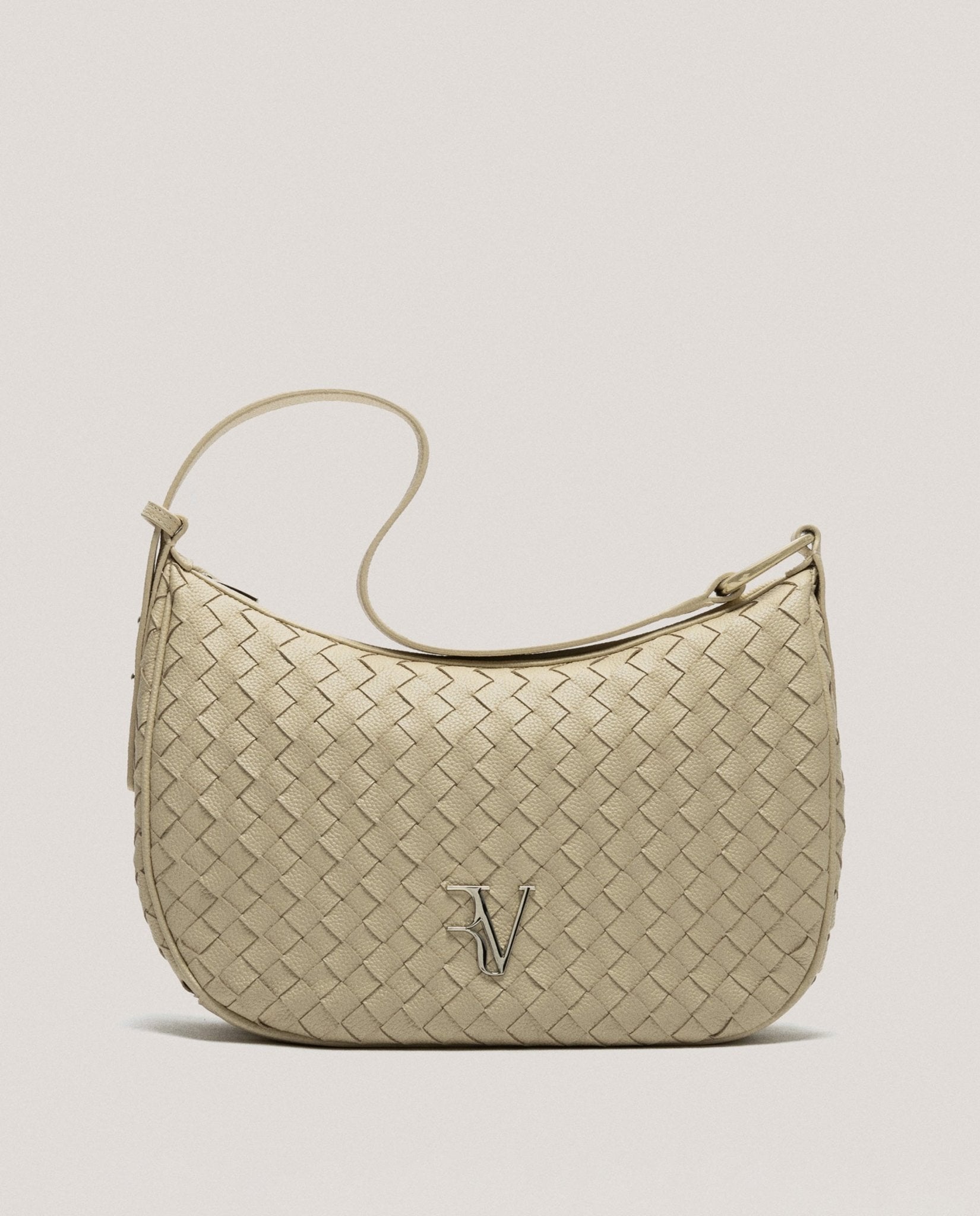 Large beige braided leather Erea Moon Maxi shoulder bag | Roberto ...